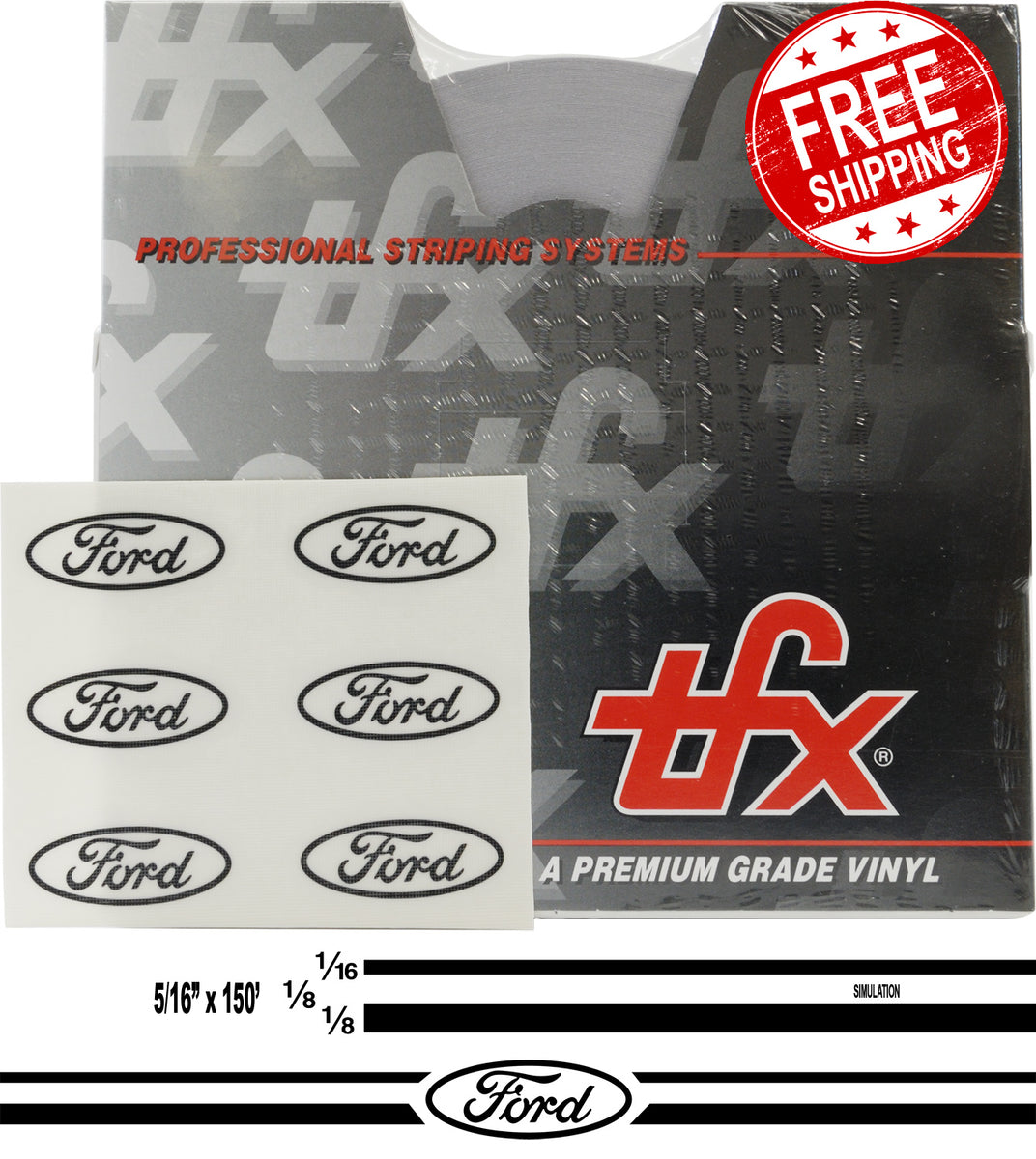 Large FORD Stripe Kit - 150' roll X 5/16" plus 6 FORD ovals avail in m ...